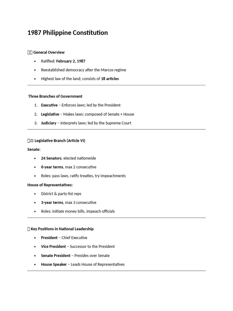 Overview of the 1987 Philippine Constitution | PDF