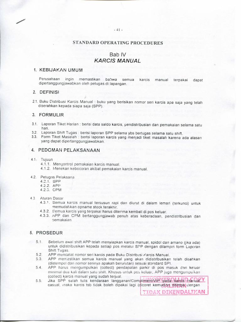 SOP Karcis Manual | PDF