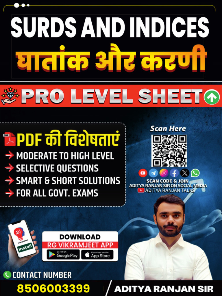 Surds and Indices (Pro Level Sheet) | PDF