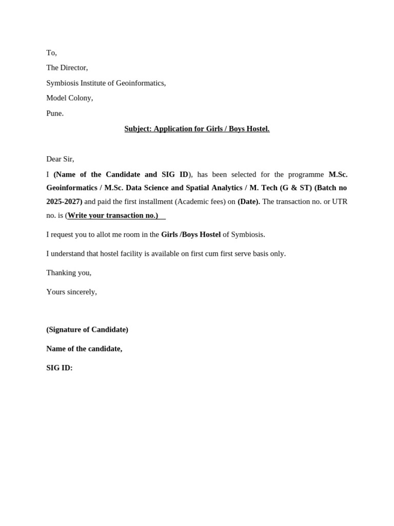 Hostel Application Template. Batch 2025-27 | PDF