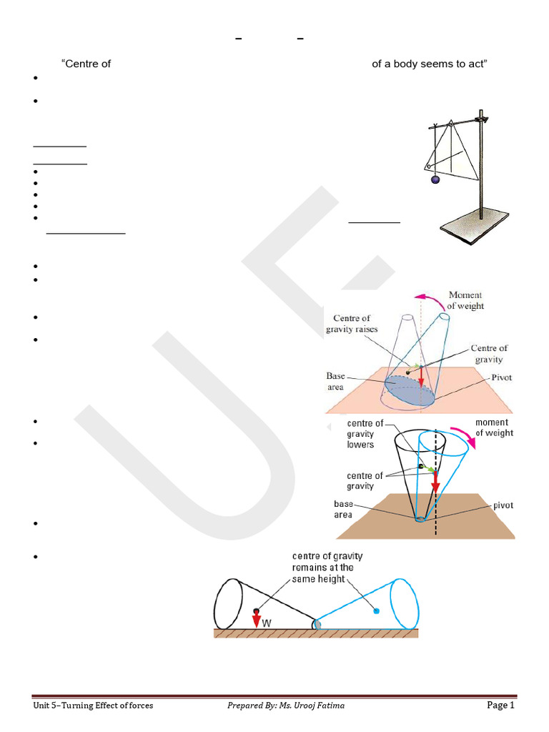 Centre of Gravity and Stability Notes | PDF | Center Of Mass | Force
