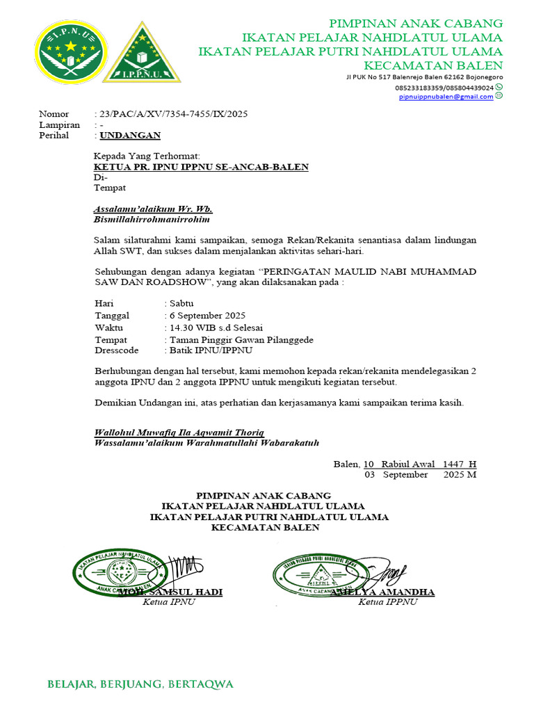 Undangan Peringatan Maulid Nabi 2025 | PDF