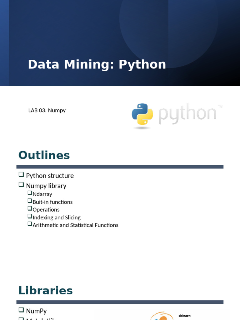 Data Mining-Python-Lab 03 Numpy | PDF | Algebra | Computer Programming