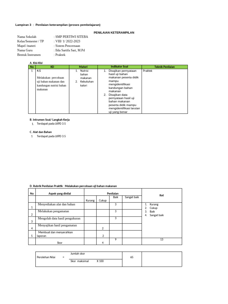 Tugas 5 Lampiran Penilaian Keterampilan | PDF