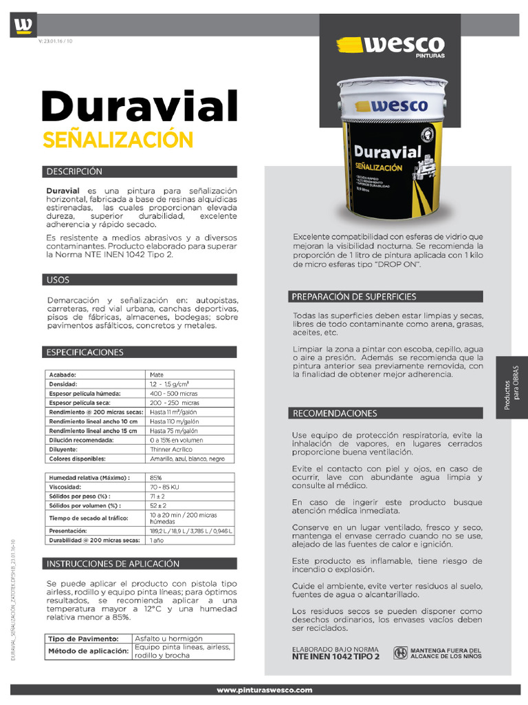 Ficha Técnica WESCO Duravial Señalización v.10 | PDF