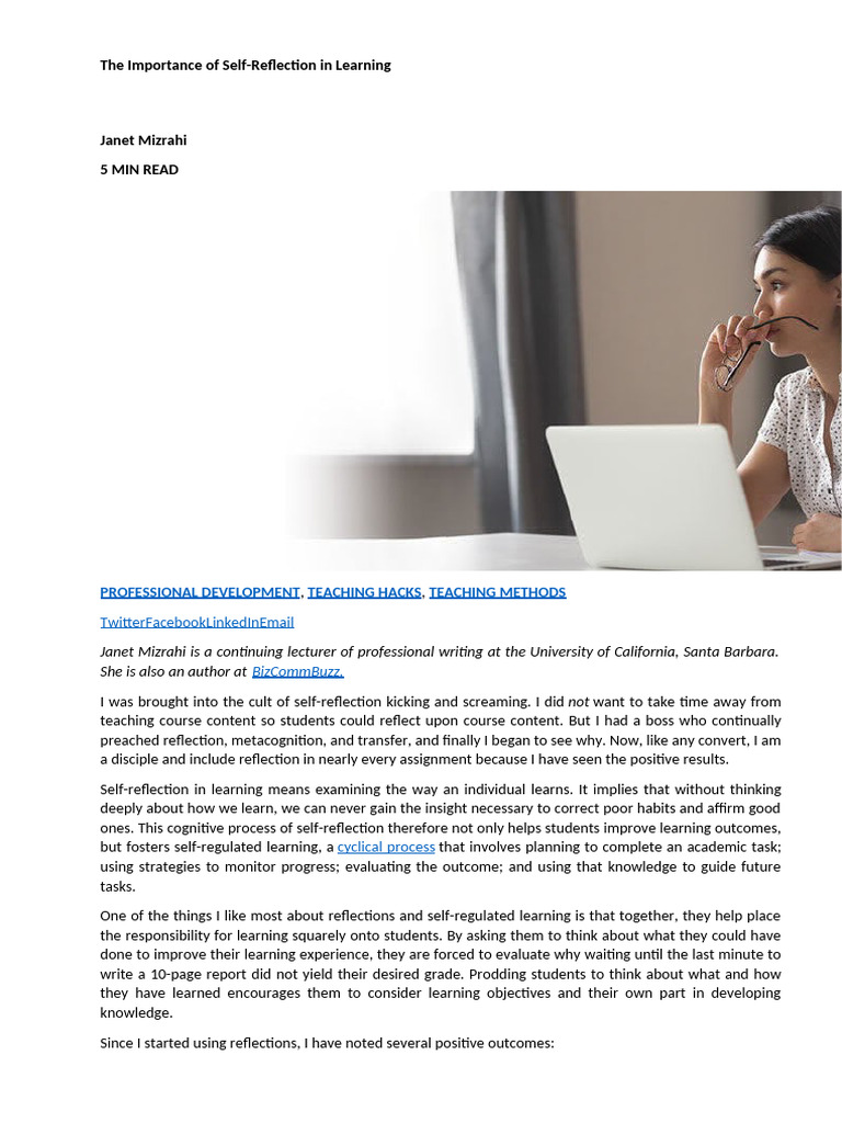 Benefits of Self-Reflection in Learning | PDF | Learning | Metacognition