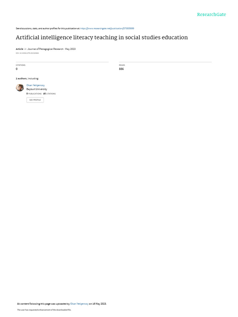 Artificial Intelligence Literacy Teaching in Social Studies Education ...