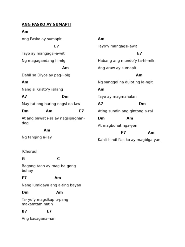 Ang Pasko Ay Sumapit Chords | PDF