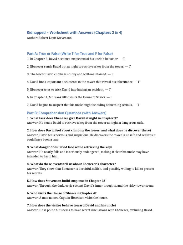 Kidnapped: Chapters 3 & 4 Q&A Guide | PDF