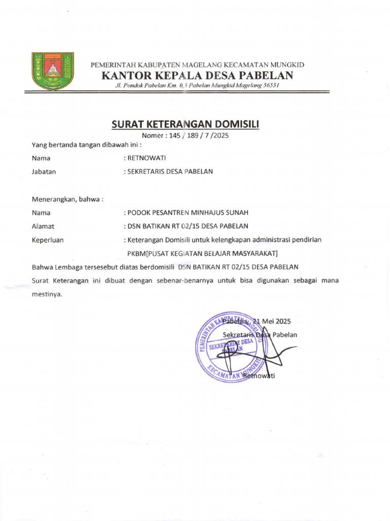 Surat Keterangan Domisili | PDF