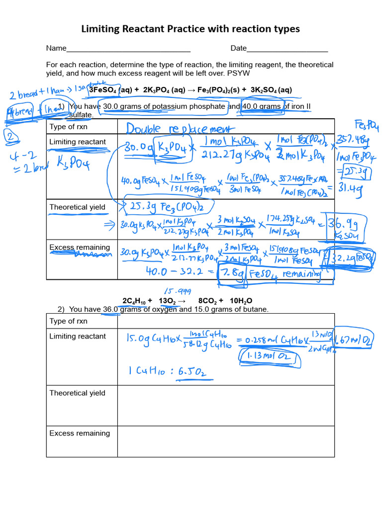 AP Chem Limiting and Excess Reagent | PDF