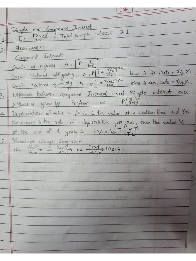 Hand Written Notes For Simple Coumpund Interest Formulas | PDF