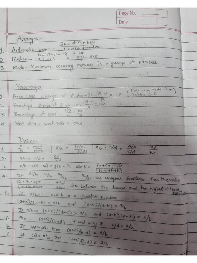 Hand Written Notes For Averages Formulas | PDF