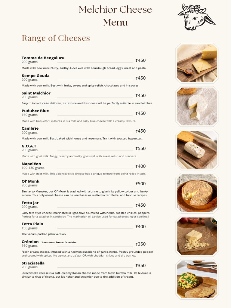 Melchior Cheese Menu Overview | PDF | Western Cuisine | Foods