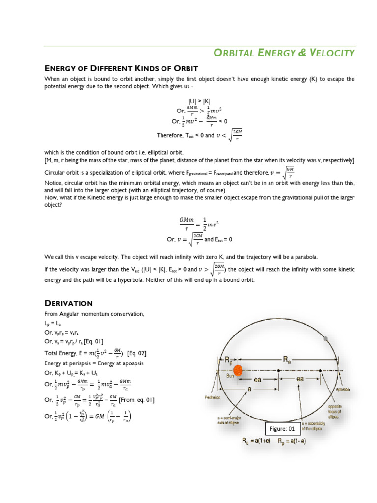 Orbital Energy Velocity | PDF | Orbit | Physics