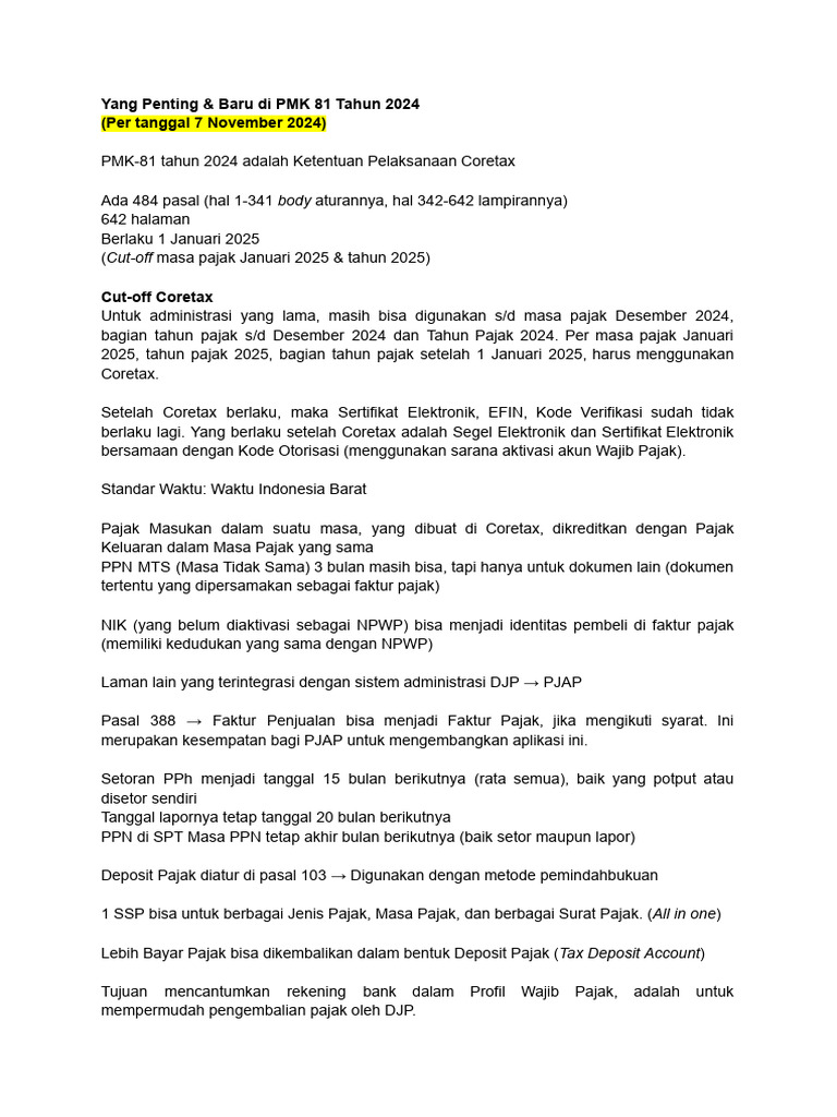 PMK 81/2024: Perubahan Pajak 2025 | PDF