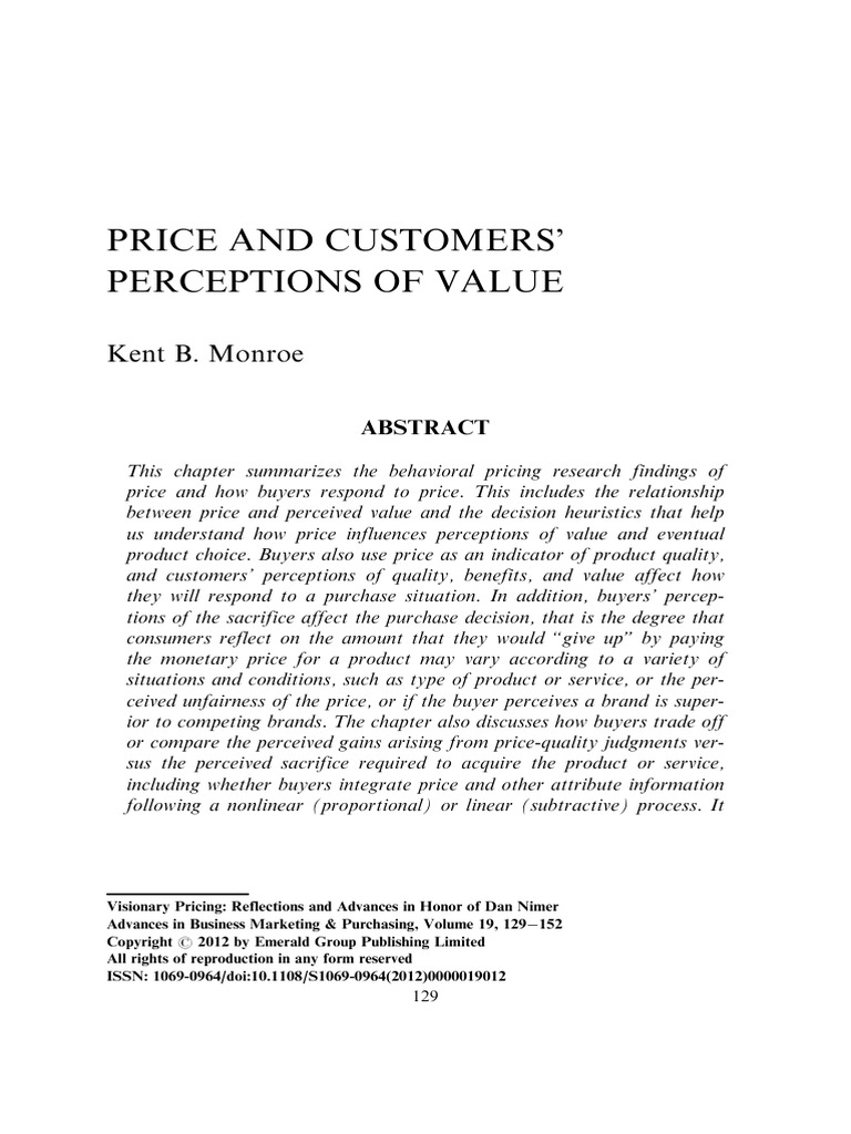 Price and Value Perception | PDF | Prices | Mergers And Acquisitions