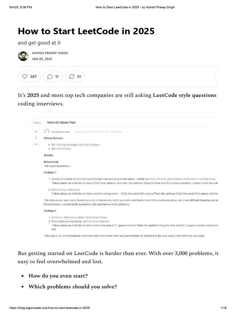 How To Start LeetCode in 2025 - by Ashish Pratap Singh | PDF | C++ | Programming Language