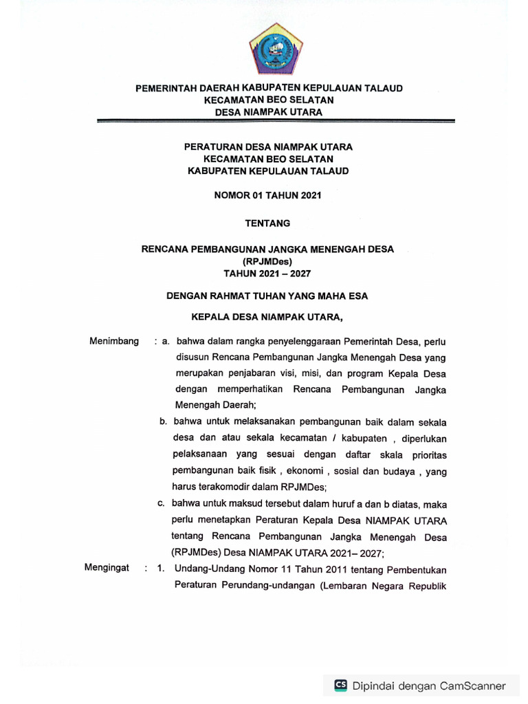 Perdes RPJMdes Nimut | PDF