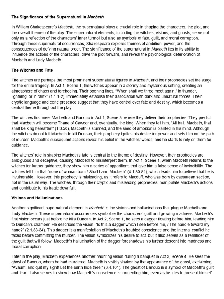 The Significance of The Supernatural in Macbeth | PDF | Macbeth