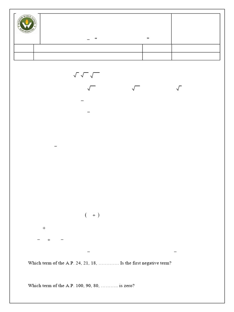 Arithmetic Progression Practice Sheet | PDF