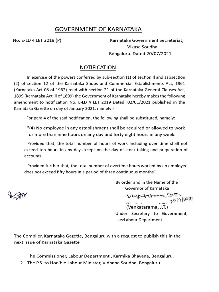 Karmika Bhavana Work Hours Notification | PDF