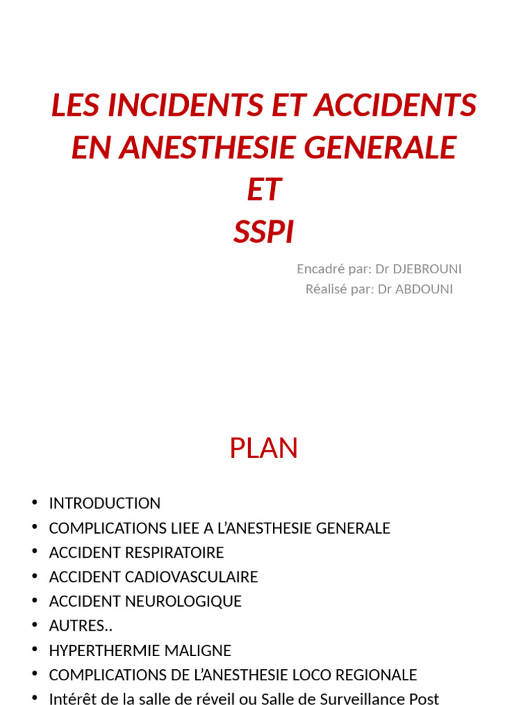 Accidents en Anesthésie Générale | PDF | Anesthésie | Médecine