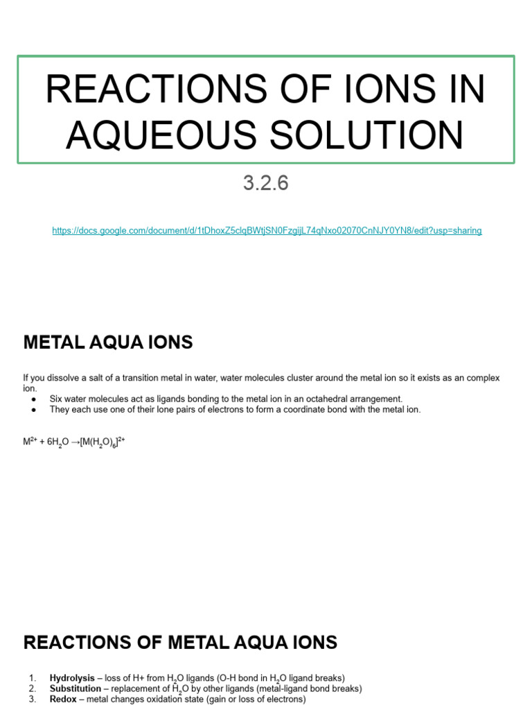 Reactions of Metal Aqua Ions in Solution | PDF | Hydroxide | Acid