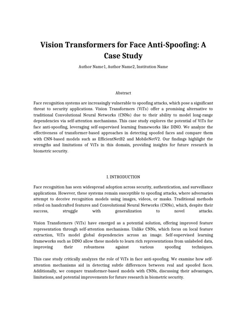 Case Study ViT Anti Spoofing | PDF