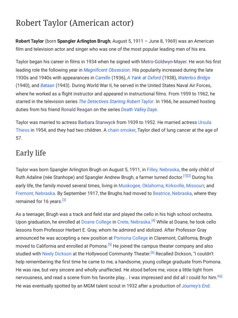 Robert Taylor (American Actor) - Wikipedia | PDF