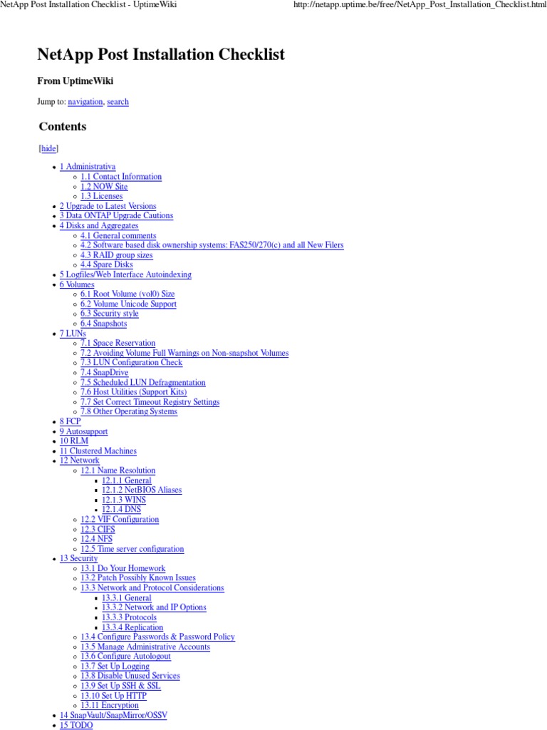 NetApp Post Installation Checklist - Up Time Wiki | PDF | Group Policy ...