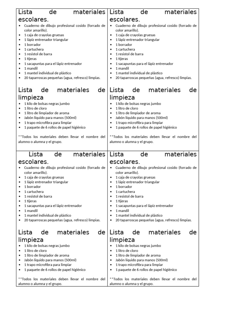 Materiales escolares y de limpieza | PDF | Materiales de impresión | Papel
