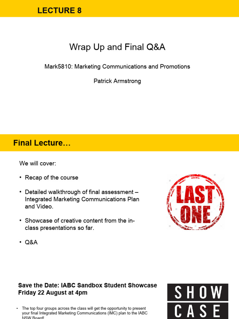 Lecture 8 - Wrap Up and Q&A | PDF | Cost Of Living | Marketing ...