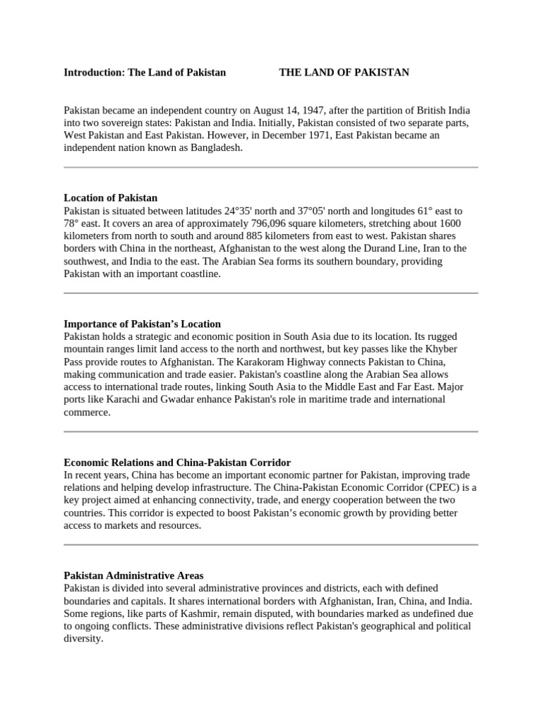 Overview of Pakistan's Geography and Economy | PDF