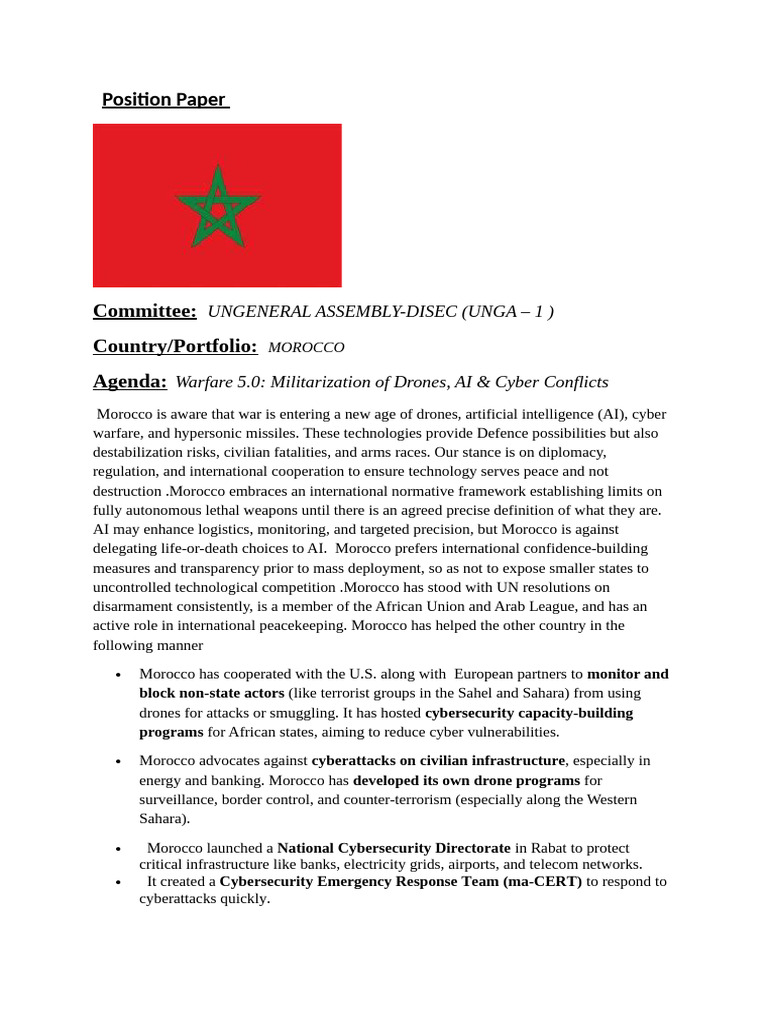 Position Paper Unga 1 Inmun (Morocco) ... | PDF | Computer Security ...