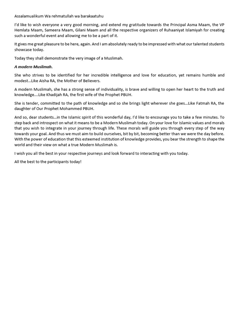 Islamic Festival Speech 2023-1 | PDF