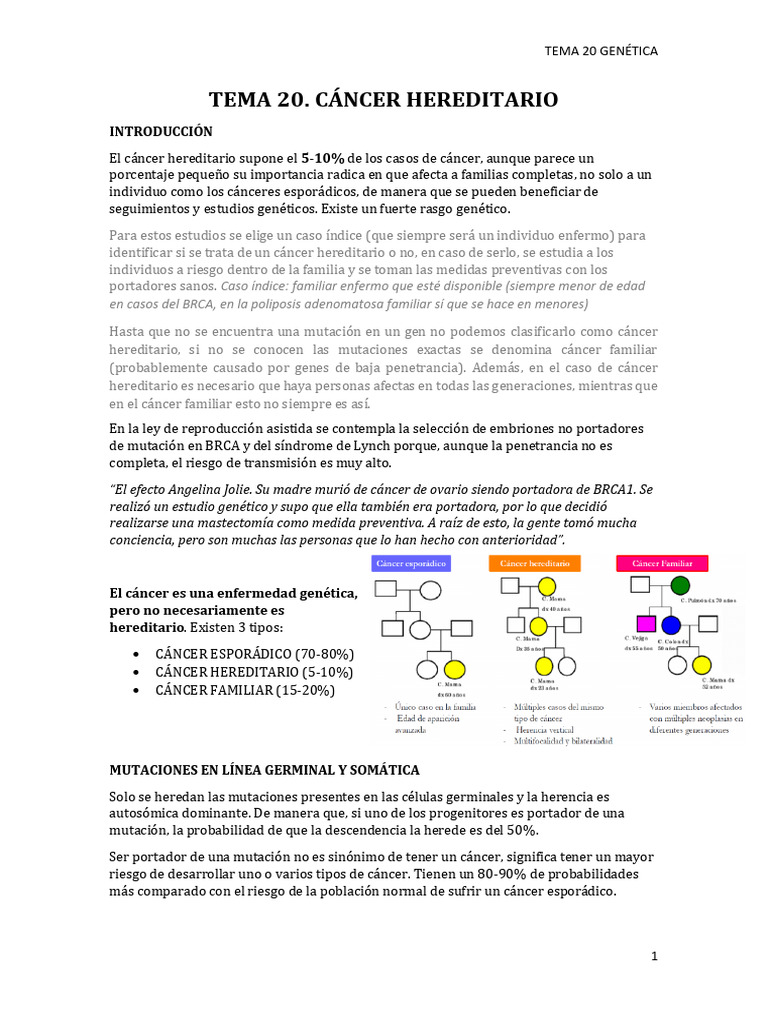 Cáncer Hereditario: Genética y Riesgos | PDF | Cáncer | Mutación
