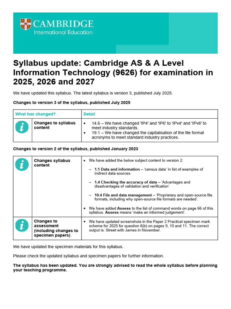 2025 2027 Syllabus Update | PDF | Computing