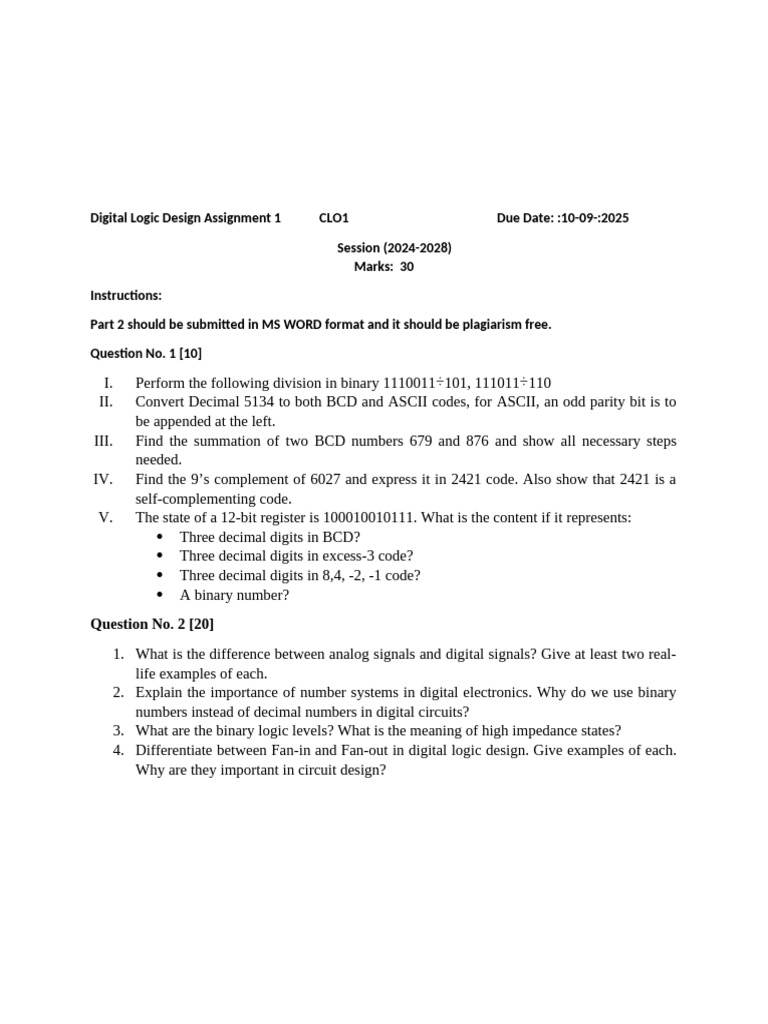 DLD Assignment 1 Due Date 1 | PDF