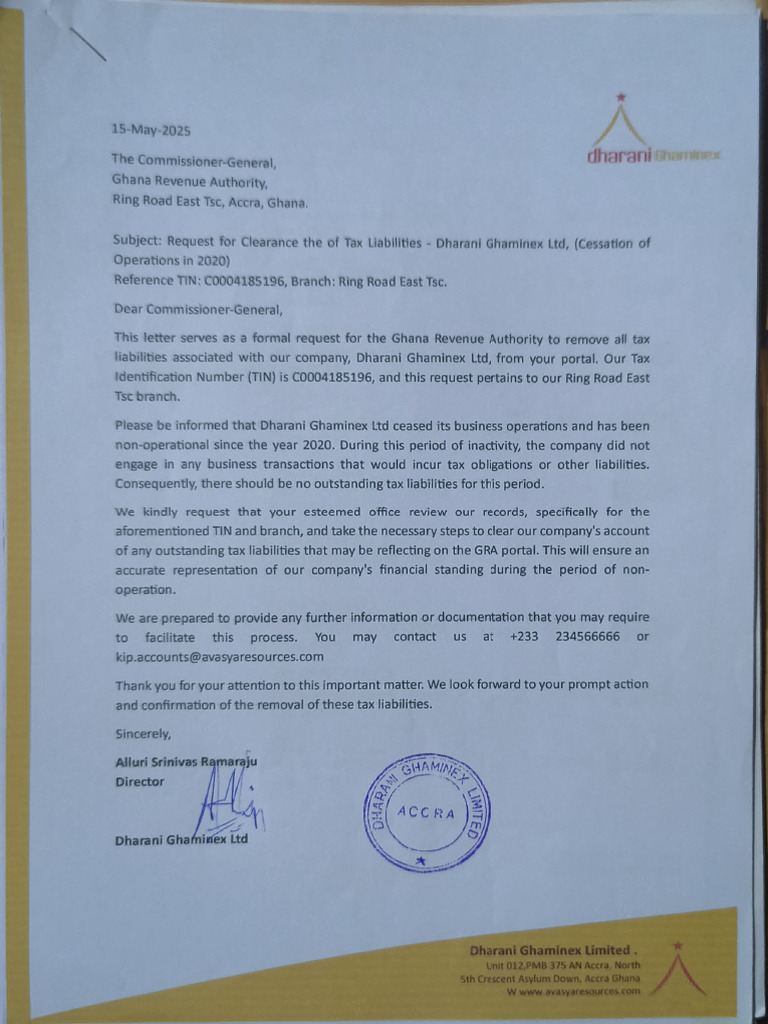 DGL Tax Liabilities Removal Letter DT 15.05 | PDF | Taxes | Government ...