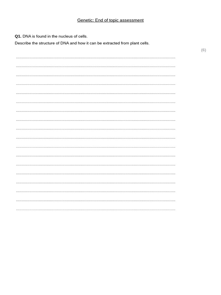 Genetics - End of Topic Test | PDF | Nucleic Acids | Genetics