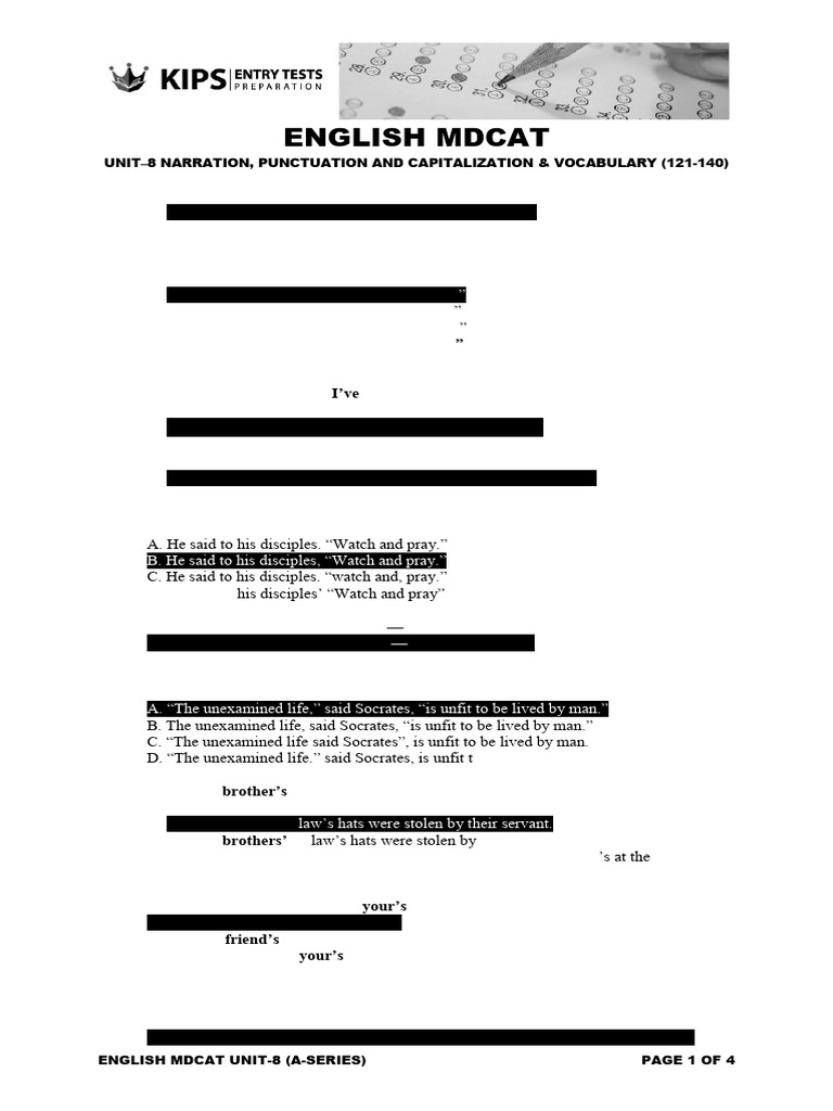 UNIT-8 (Punctuation and Capitalization) (121-140) | PDF | Plural | Syntax