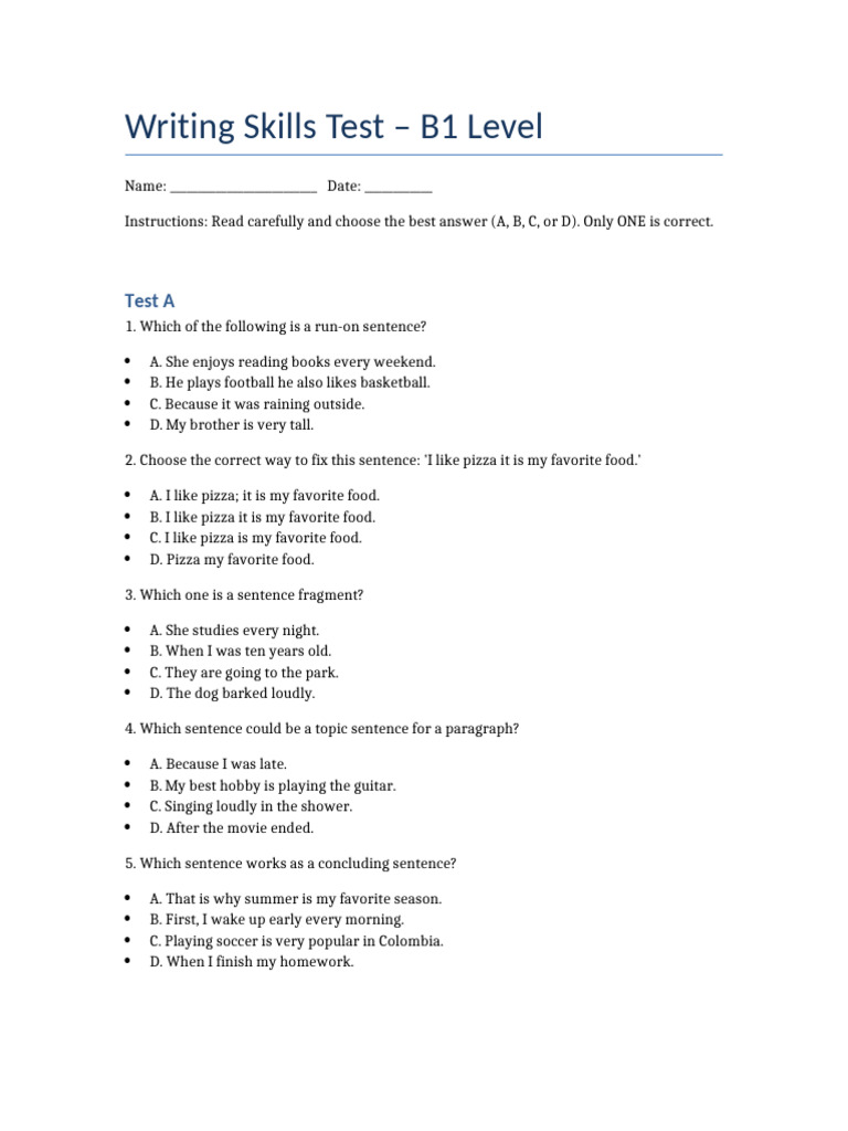 Writing Skills Tests A B | PDF | Chess Theory | Chess
