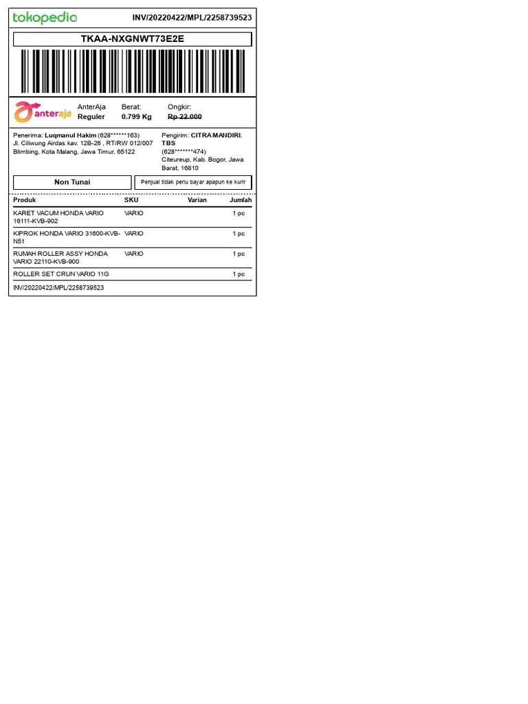 Shipping Label Tokopedia | PDF
