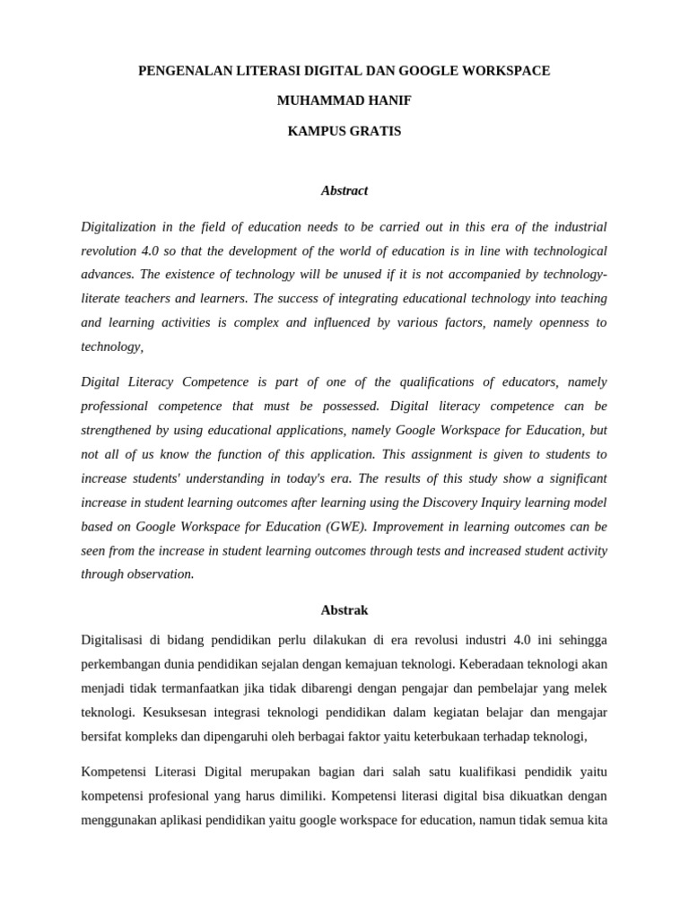 Jurnal Hanif Pengenalan Literasi Digital Dan Google Workspace | PDF
