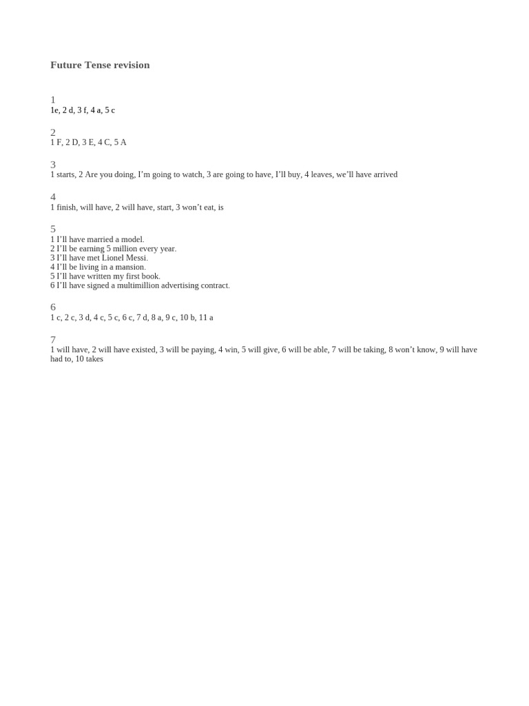 5.future Tense Revision - Keys | PDF