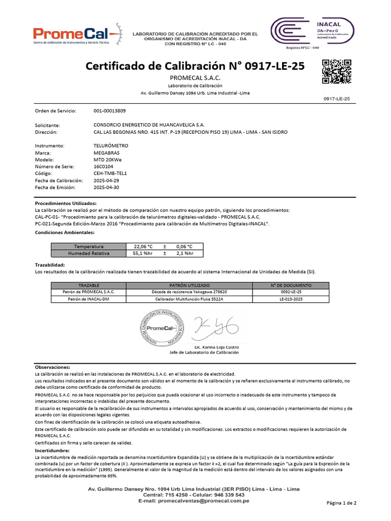 Calibración de Telurómetro Megabras MTD 20KWe | PDF | Calibración ...