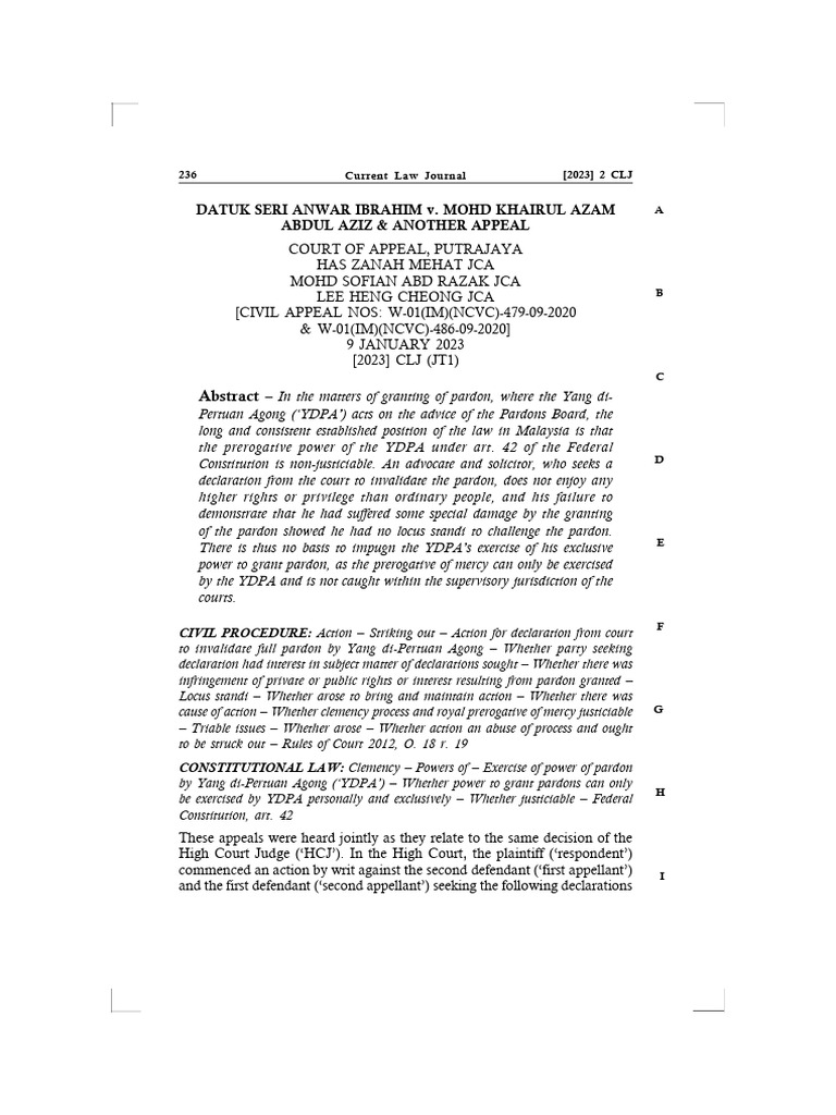 Anwar Ibrahim Vs Buzze Azam | PDF | Pardon | Standing (Law)