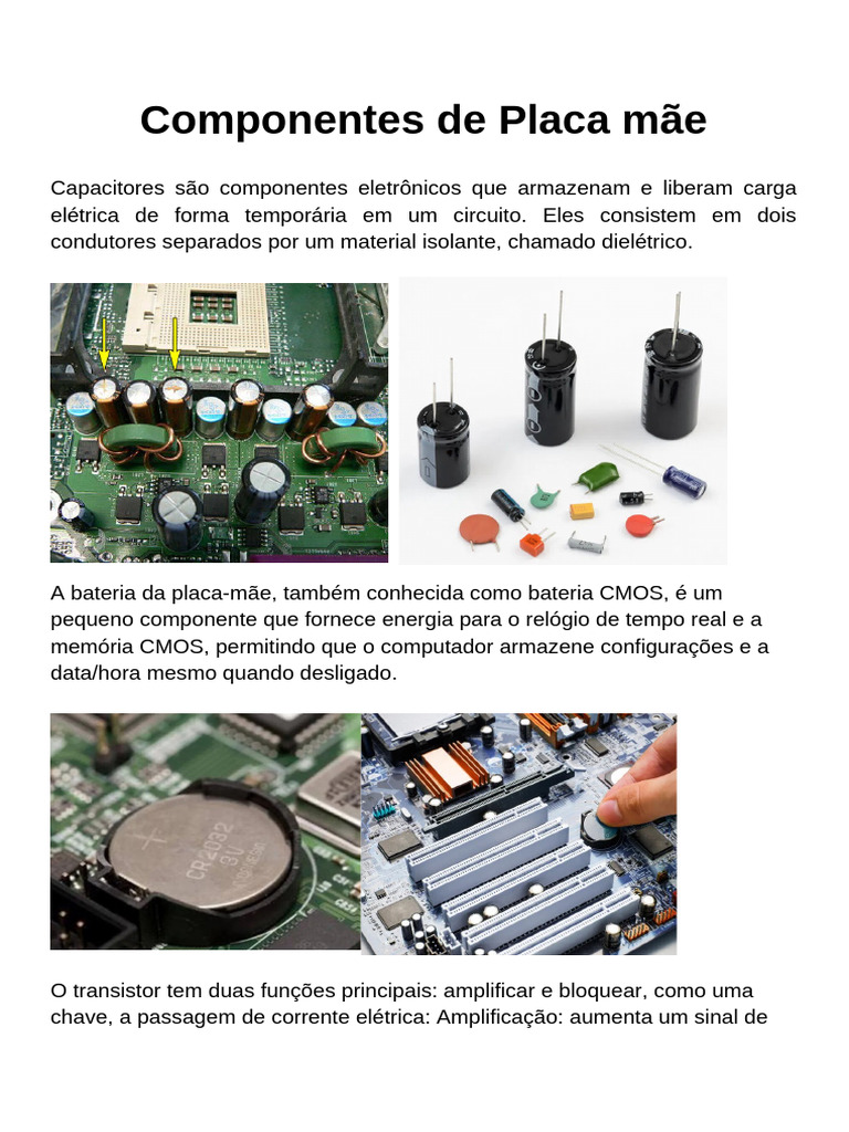 Componentes e Funções da Placa Mãe | PDF | Memória de acesso aleatório ...