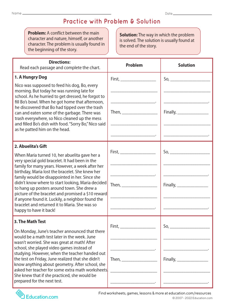Problem and Solution Practice Worksheets | PDF